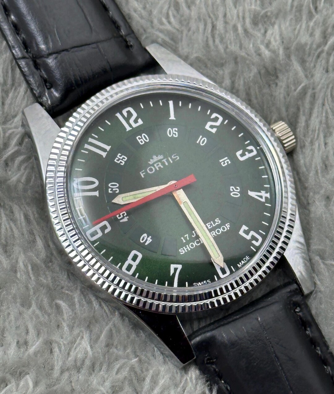 Vintage Fortis Swiss Watch: Light Green Dial, Hand-winding, FHF ...