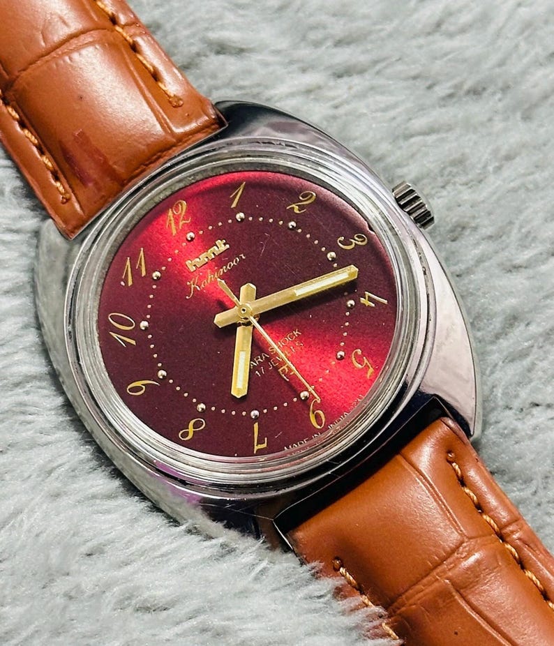 Vintage HMT Kohinoor Red Dial Hand Winding Men's Watch Movement 17 ...