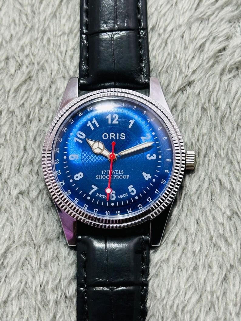 Vintage Rare Oris Blue Dial Hand Winding Wrist Watch Men's Gents FHF ...