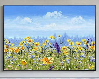 Abstract Yellow Flower Landscape Oil Painting on Canvas - Etsy