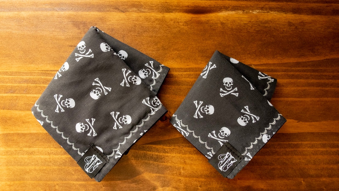 EDC Pirate Skull Handkerchief With White Stitch 100% Cotton and Black ...