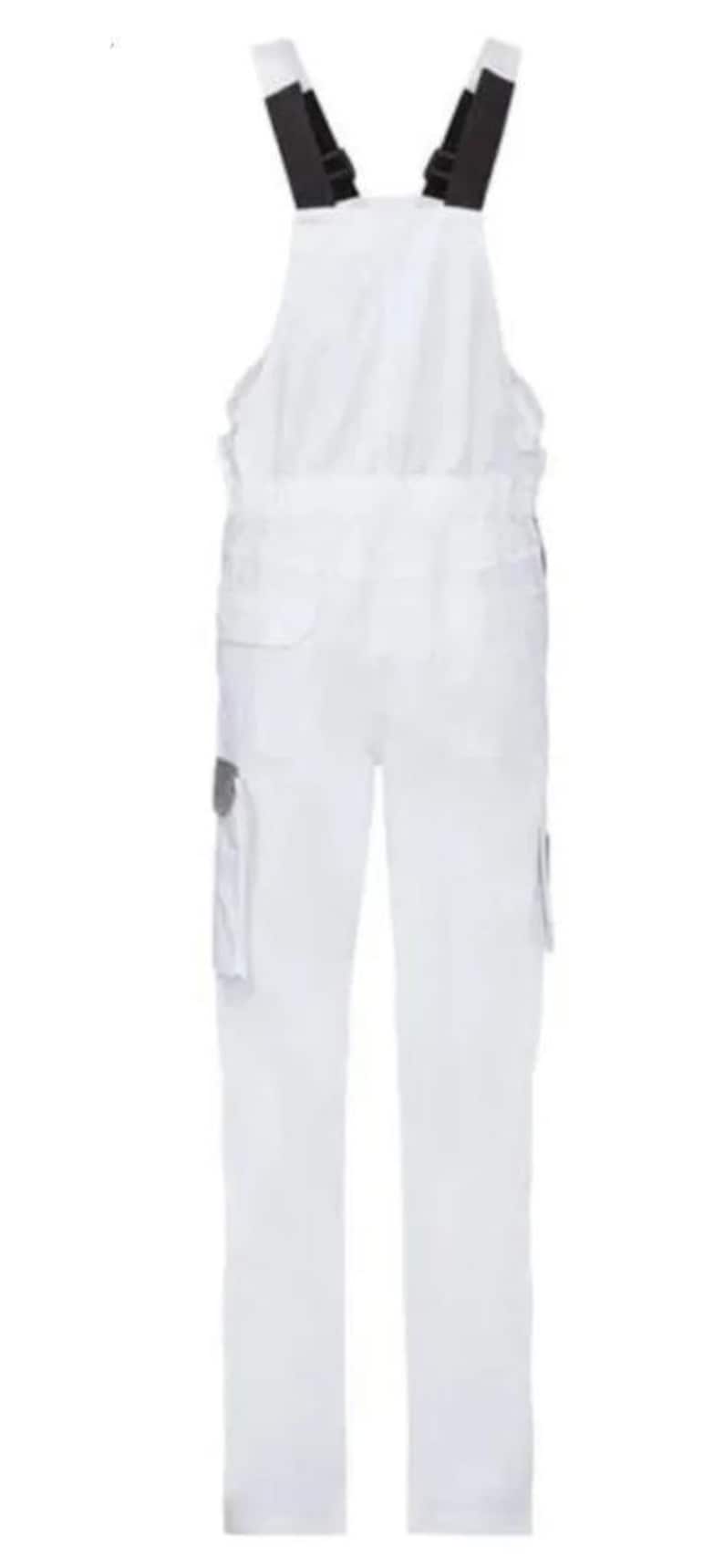 Men's Painters Decorators Bib & Brace Overalls Knee Pad Pockets White ...