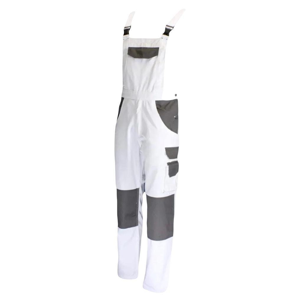 Men's Painters Decorators Bib & Brace Overalls Knee Pad Pockets White ...