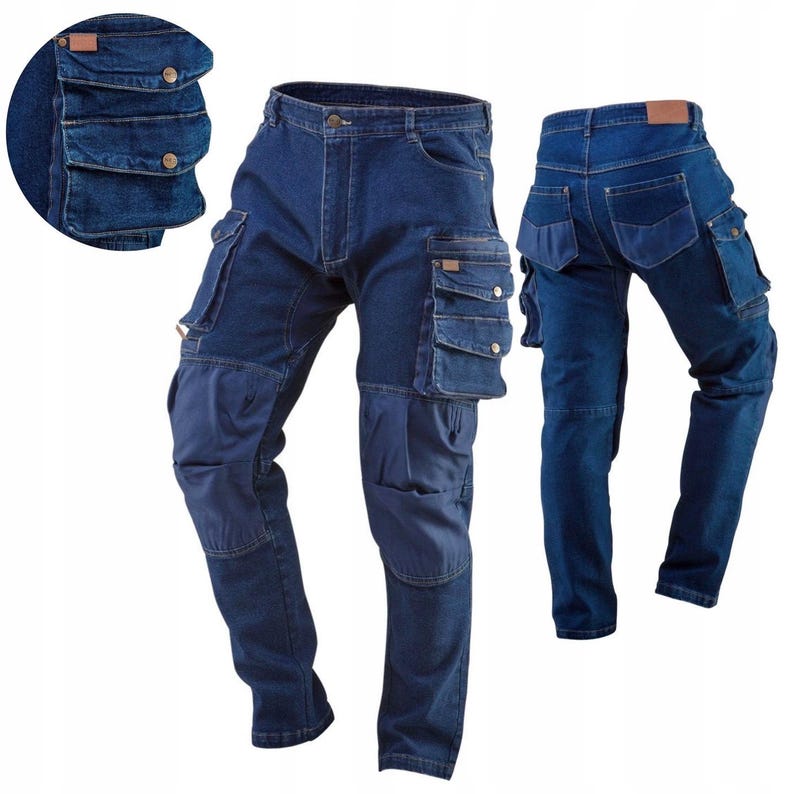 Mens Combat Cargo Slim Fit Stretch Heavy Duty Work Jeans With Knee Pad ...