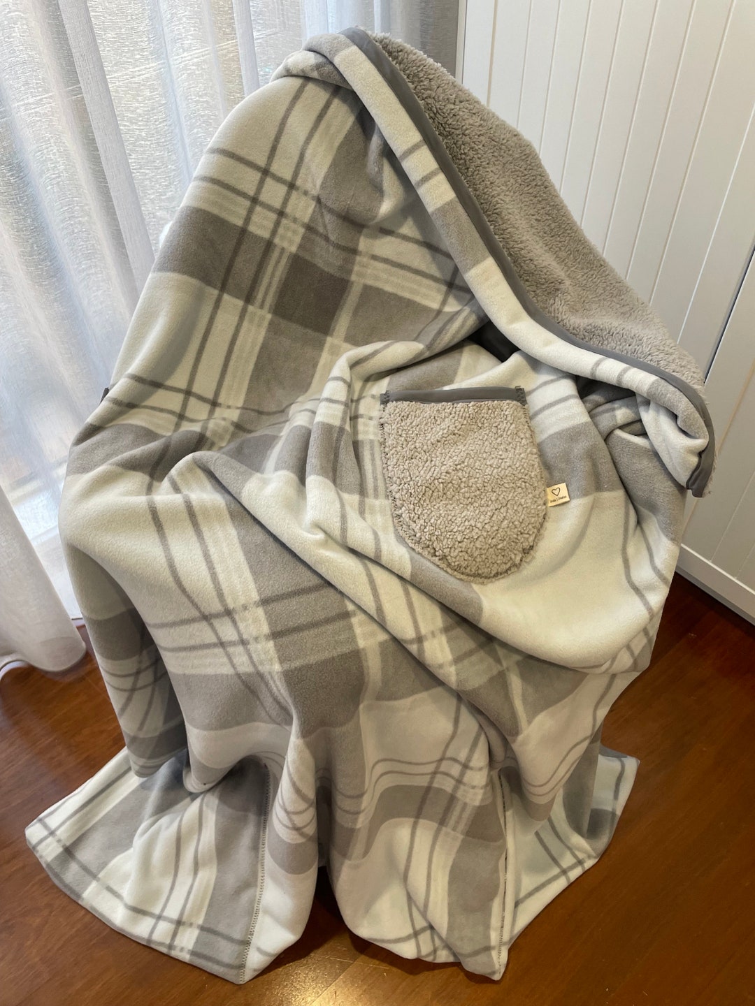Yoga / Meditation Blanket With Foot and Hand Pockets Gray Tartan Faux ...