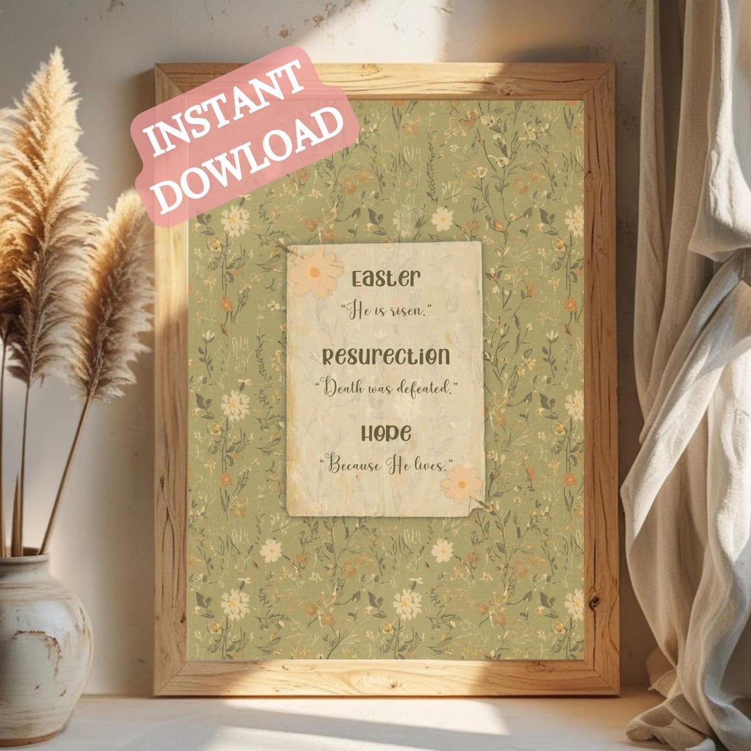 Vintage Easter Scripture Printable, Christian Resurrection Wall Art ...