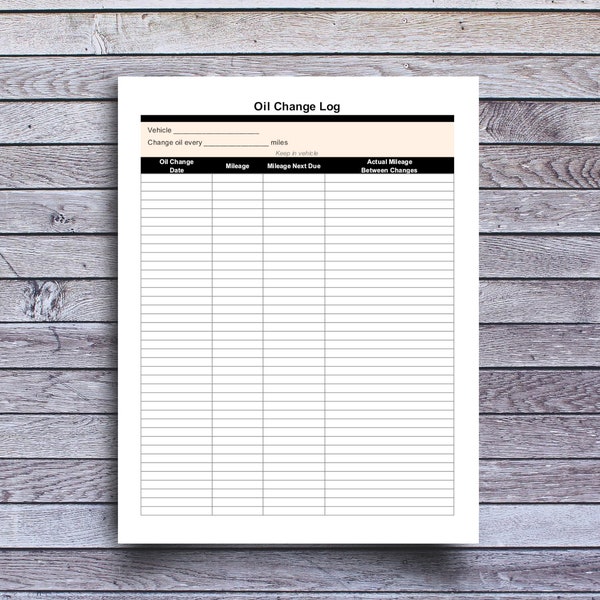 Oil Changing Log Sheet - Etsy