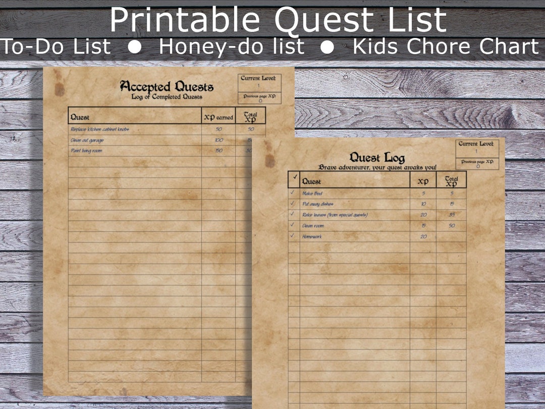 Quest List, Honey Do List, Chore Chart, Children's Chore Chart, to Do ...