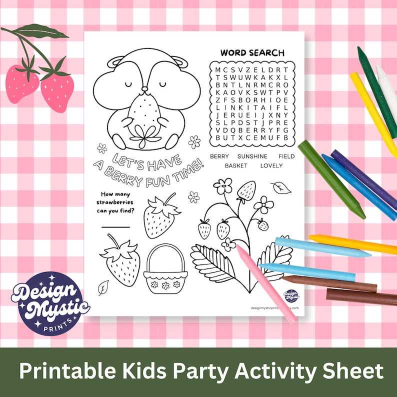 Printable Kids Activity Sheet - Strawberry - Etsy