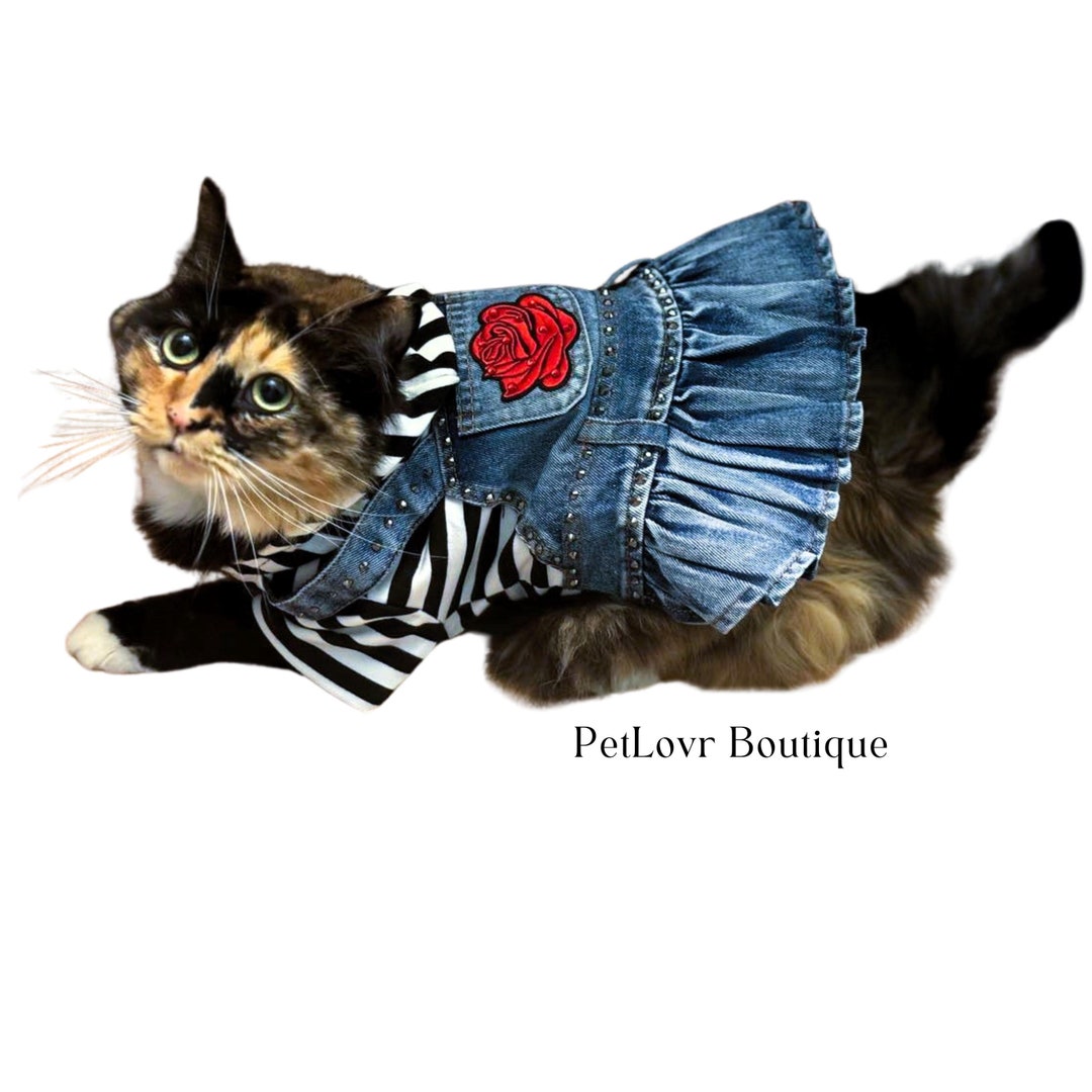 Personalized Denim Pet Dress: Embroidered Patch, Rhinestone Detail - Etsy