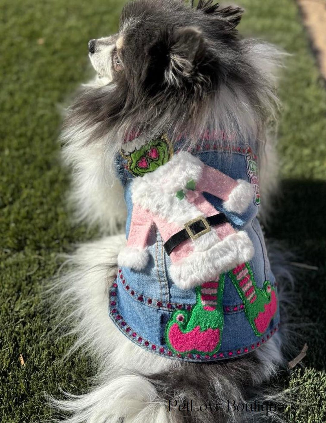 Light up LED Pink Grinch Holiday Dog Apparel-3d Grinch Theme Denim Pet ...