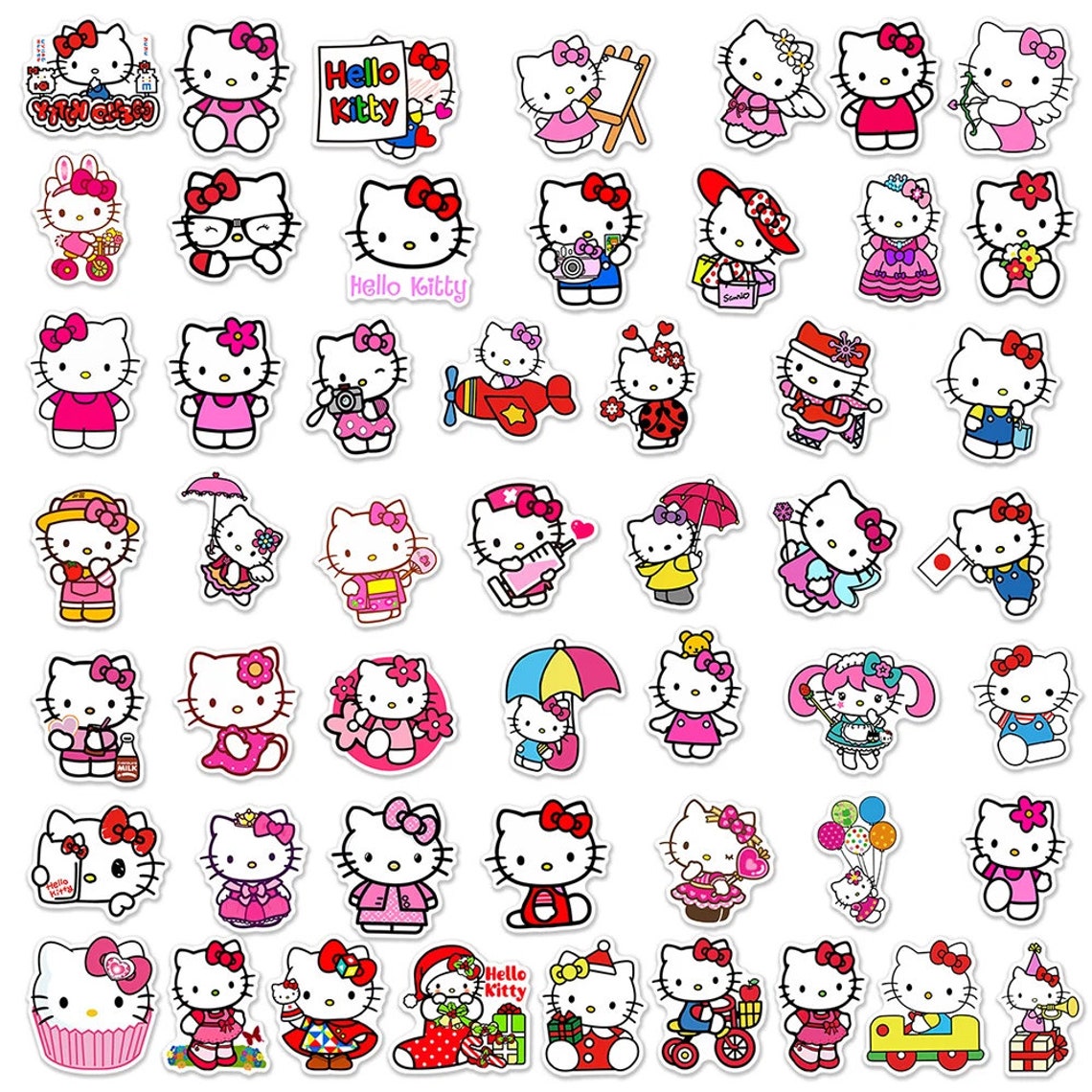 50 Hello Kitty Stickers, Cute Anime Stickers Kids Toy DIY Diary ...