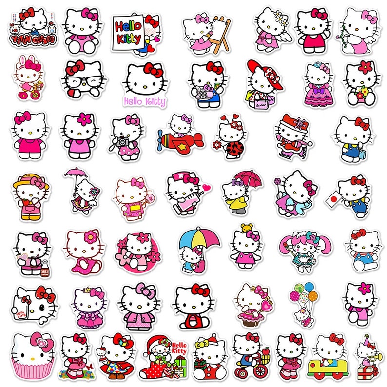 50 Hello Kitty Stickers, Cute Anime Stickers Kids Toy DIY Diary ...