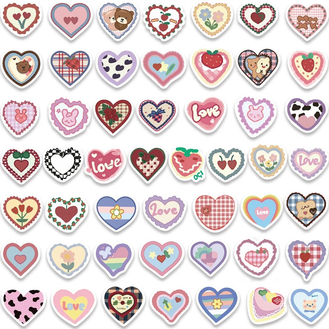 100 Varied Heart Stickers Pack, Cute Sweet Heart Stickers, Waterproof ...
