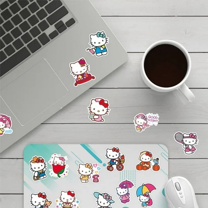 50 Hello Kitty Stickers, Cute Anime Stickers Kids Toy DIY Diary ...