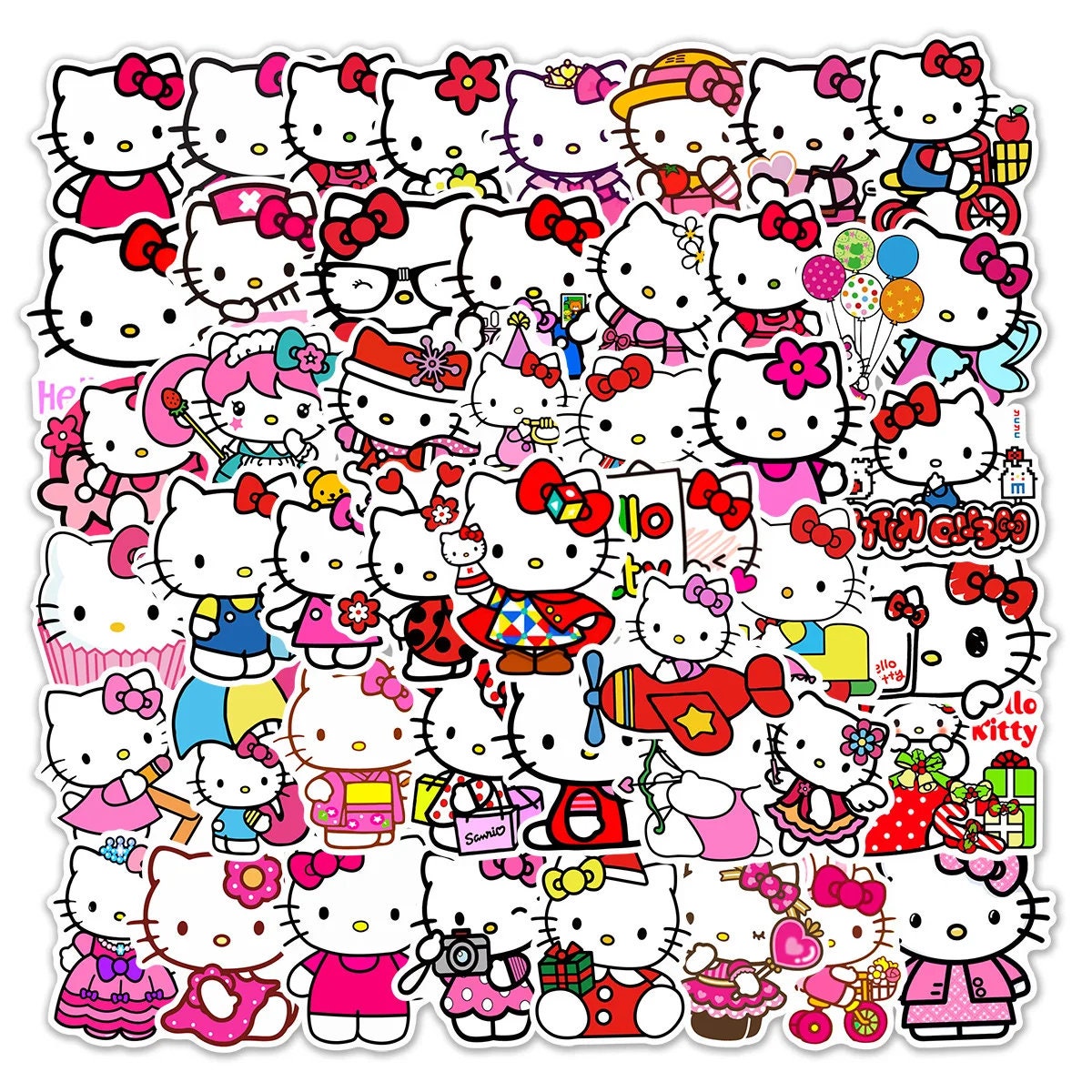 50 Hello Kitty Stickers, Cute Anime Stickers Kids Toy DIY Diary ...