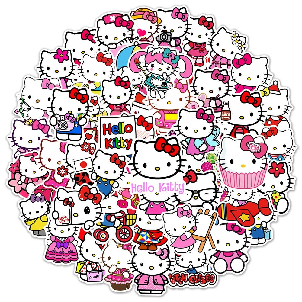 50 Hello Kitty Stickers, Cute Anime Stickers Kids Toy DIY Diary ...