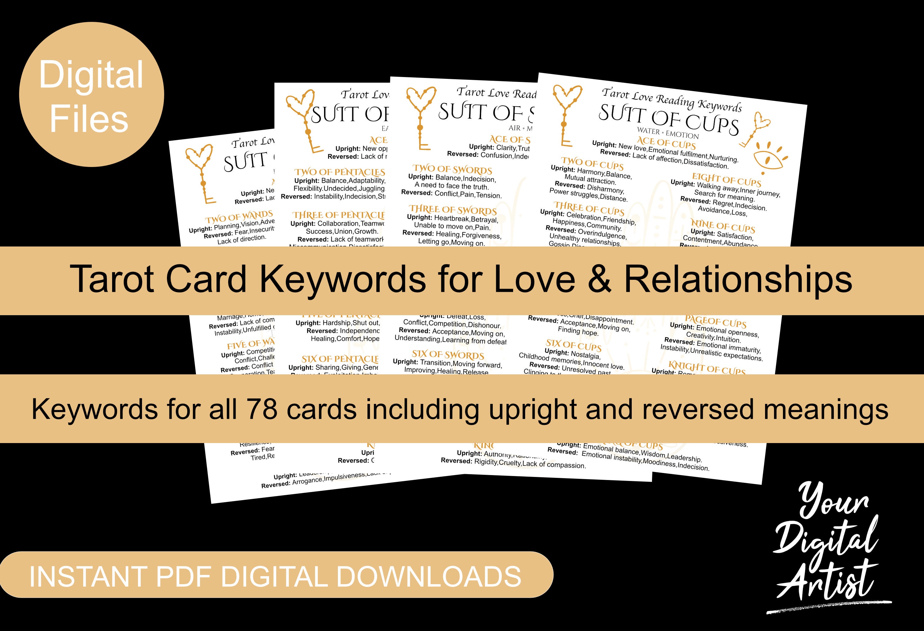 Tarot Keyword Cheat Sheets, Tarot Love Reading Quick Reference Guides ...