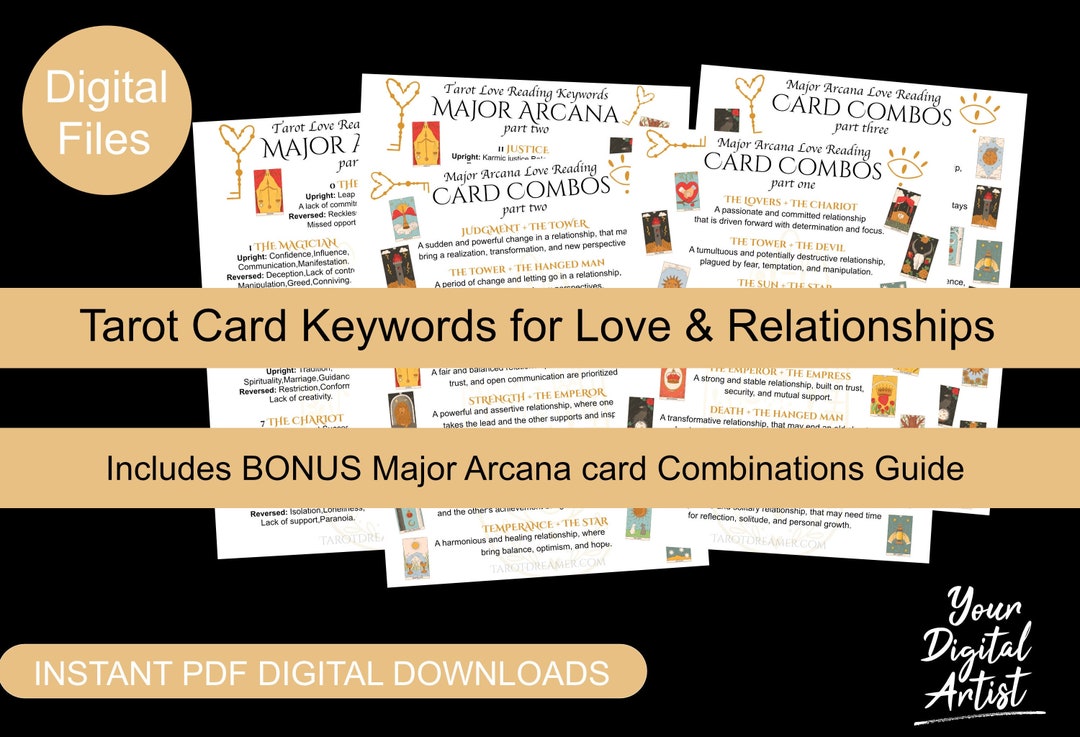 Tarot Keyword Cheat Sheets, Tarot Love Reading Quick Reference Guides ...