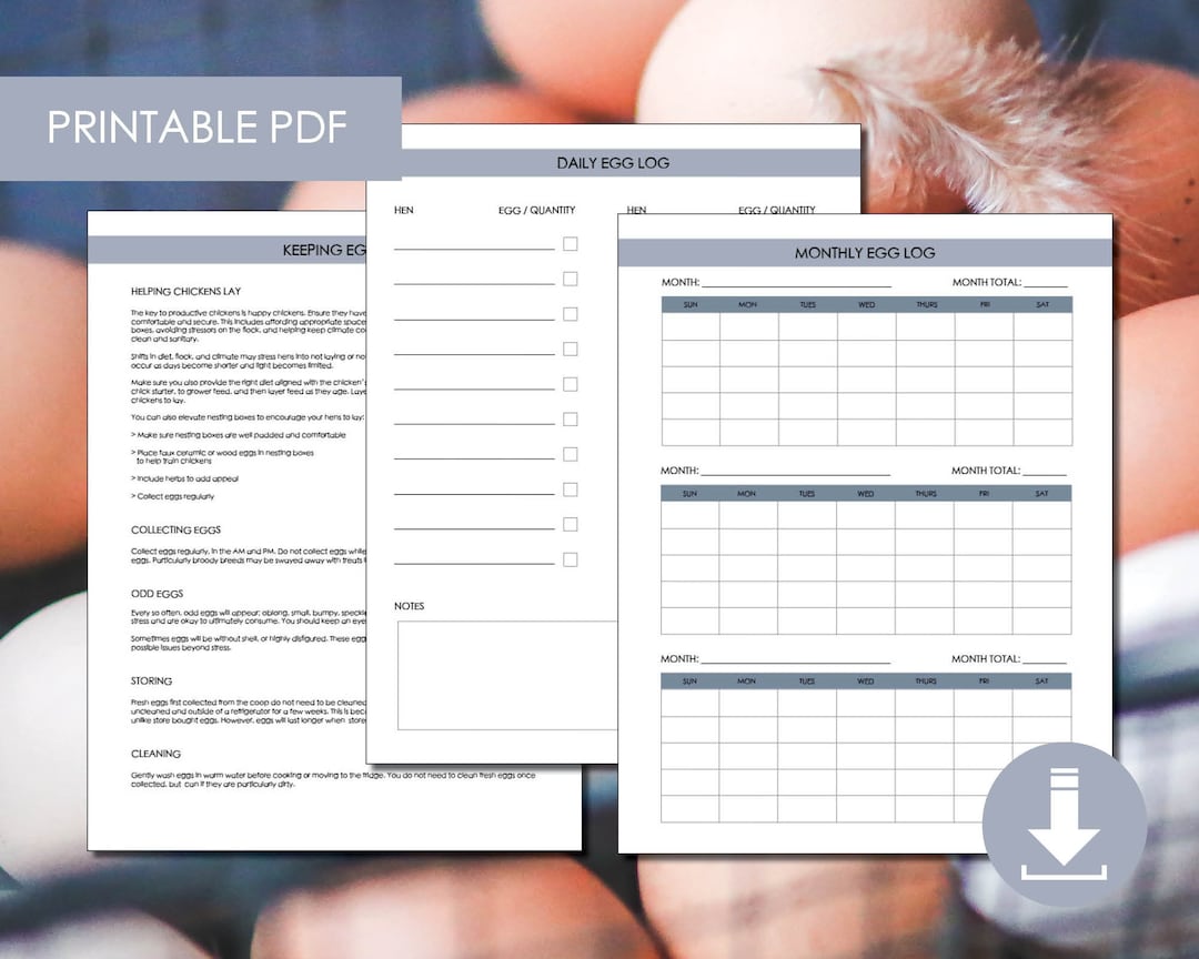Poultry Chicken Egg Tracking Set Printable - 3 Pages / Instant Download ...
