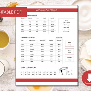 Kitchen Conversion Chart Printable - 1 Page Guide / Kitchen ...