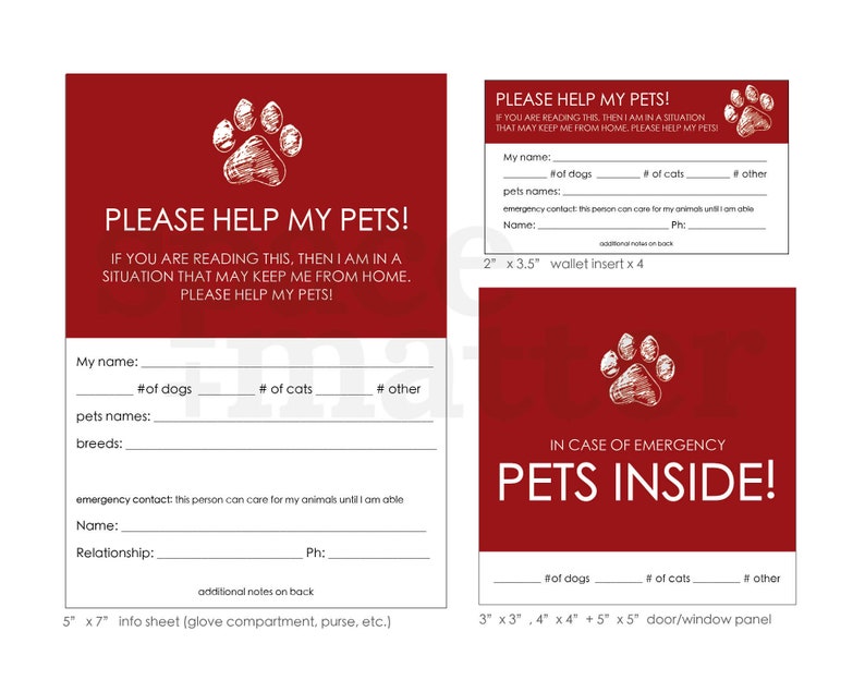 Pet Emergency Printables - 2 Pages / Instant Download / PDF / Digital ...