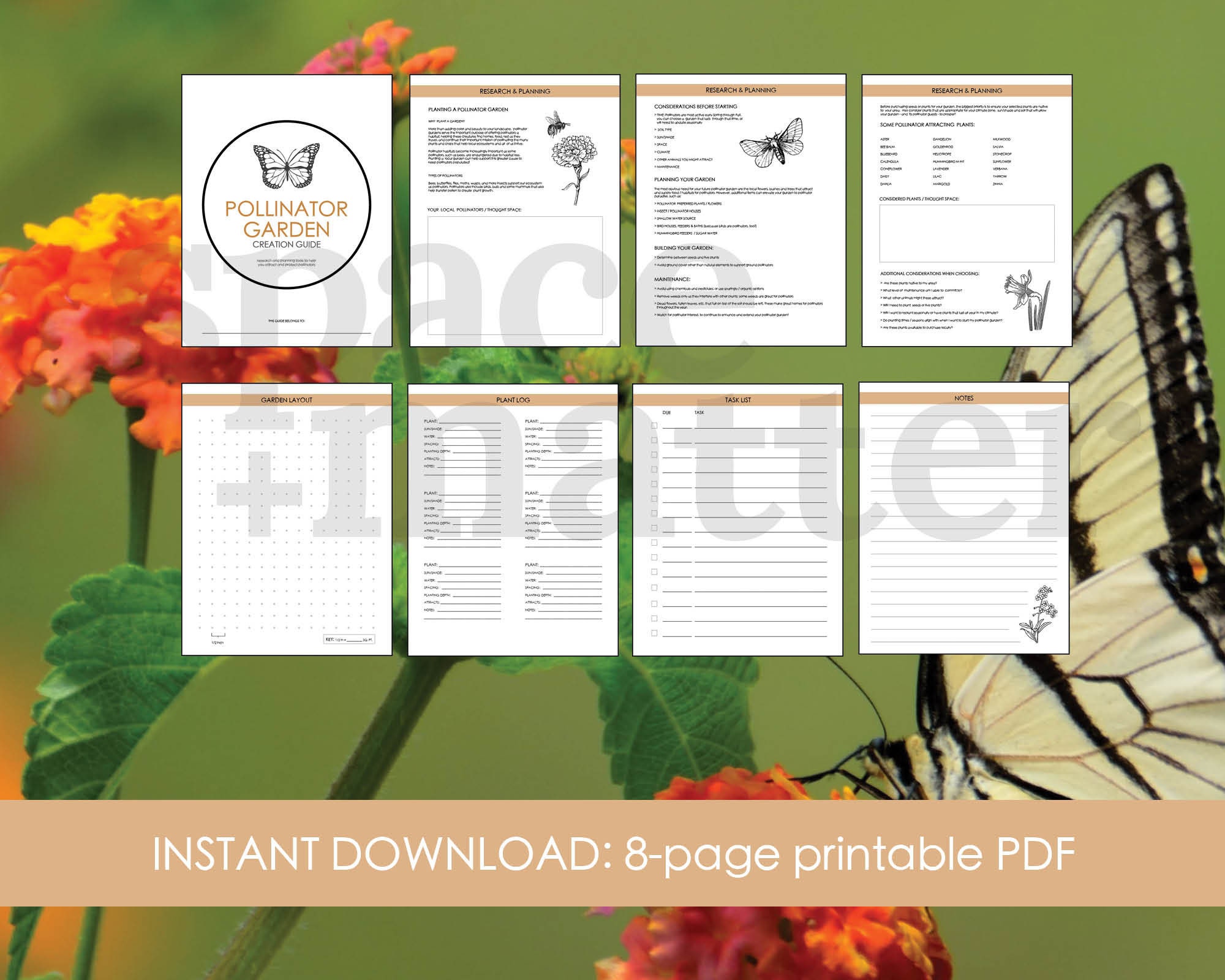Pollinator Garden Guide Printable - 8 Pages / Instant Download / PDF ...