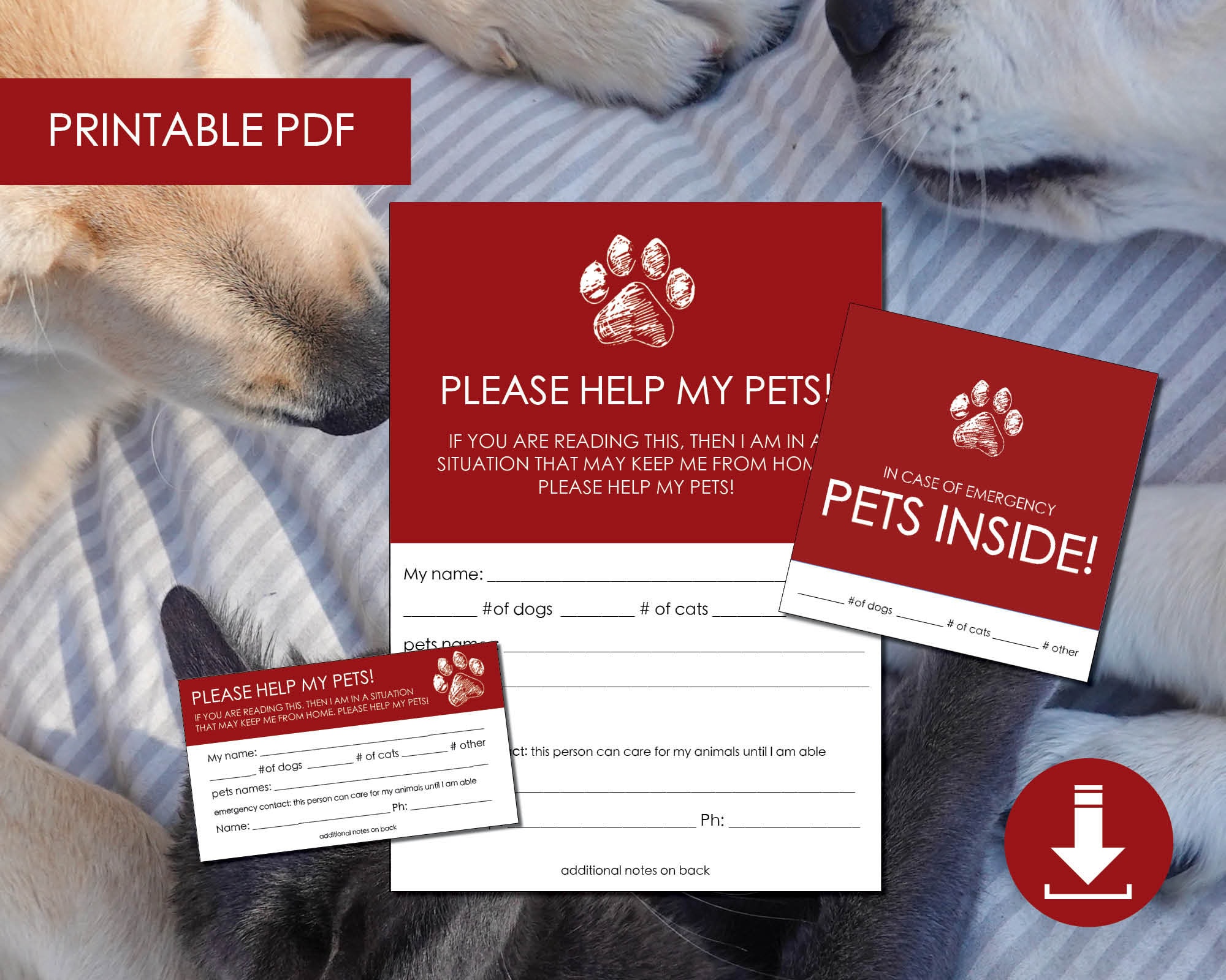 Pet Emergency Printables - 2 Pages / Instant Download / PDF / Digital ...