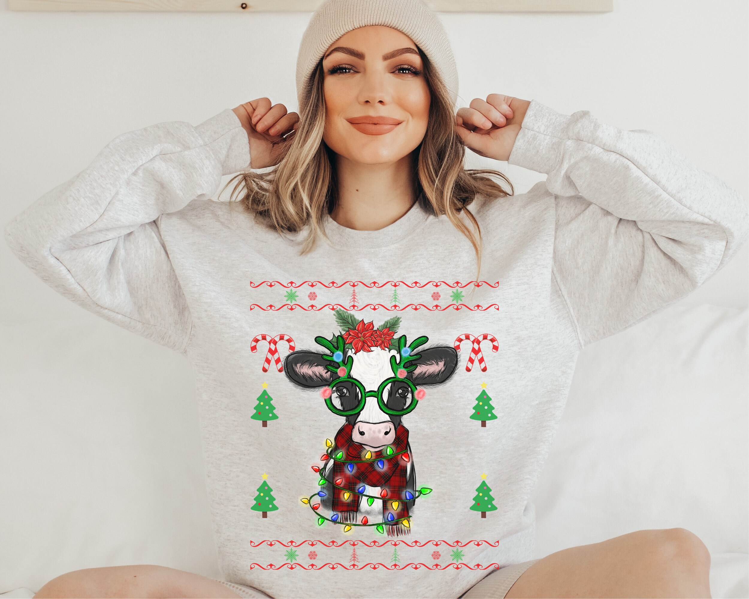 Cow Holiday Sweater, Cow Christmas Lights Ugly Christmas Sweater, Funny ...
