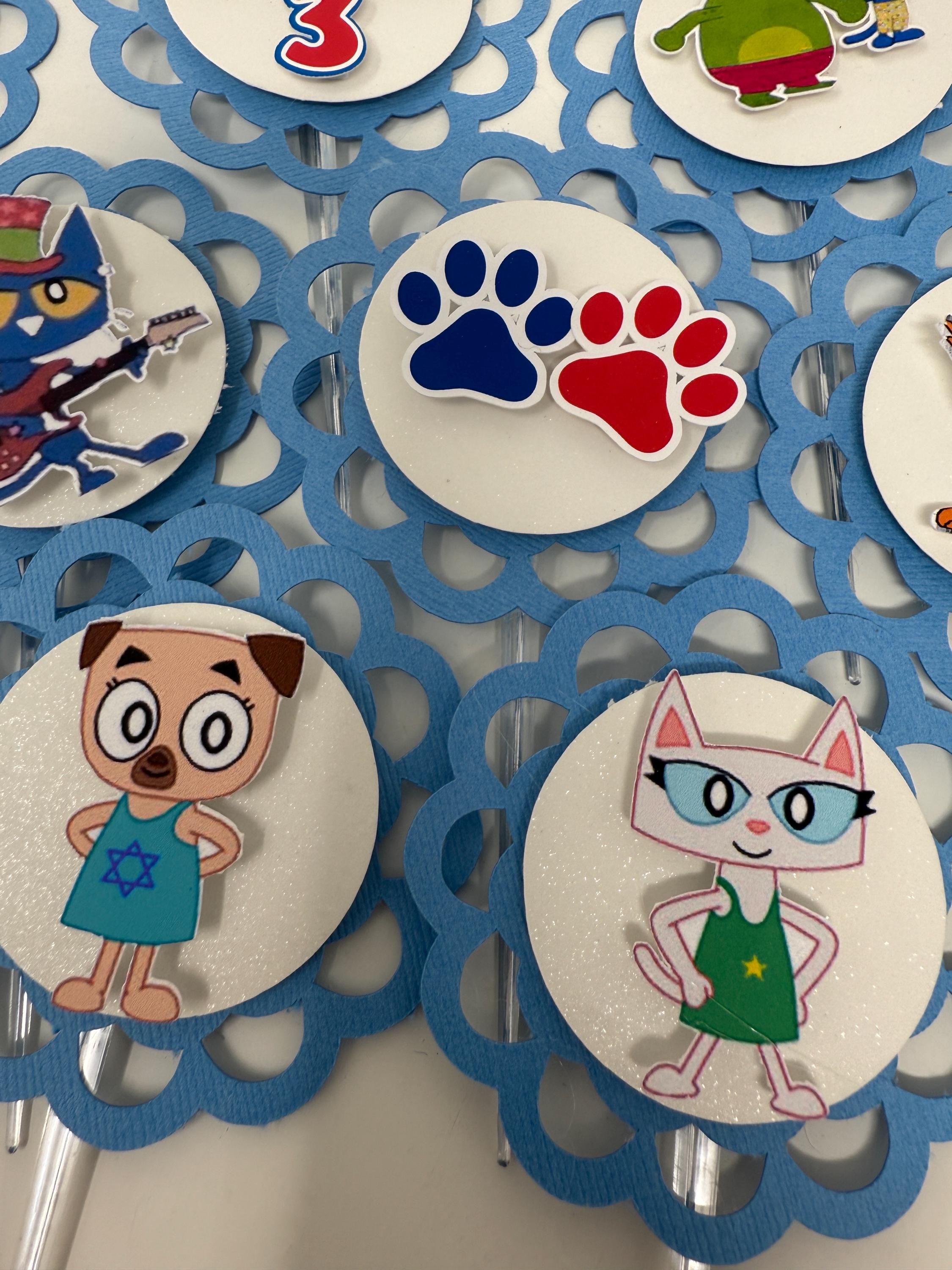 Cartoon Pete-the-cat Cupcake Toppers, Blue Cat Birthday, Inspired Blue ...