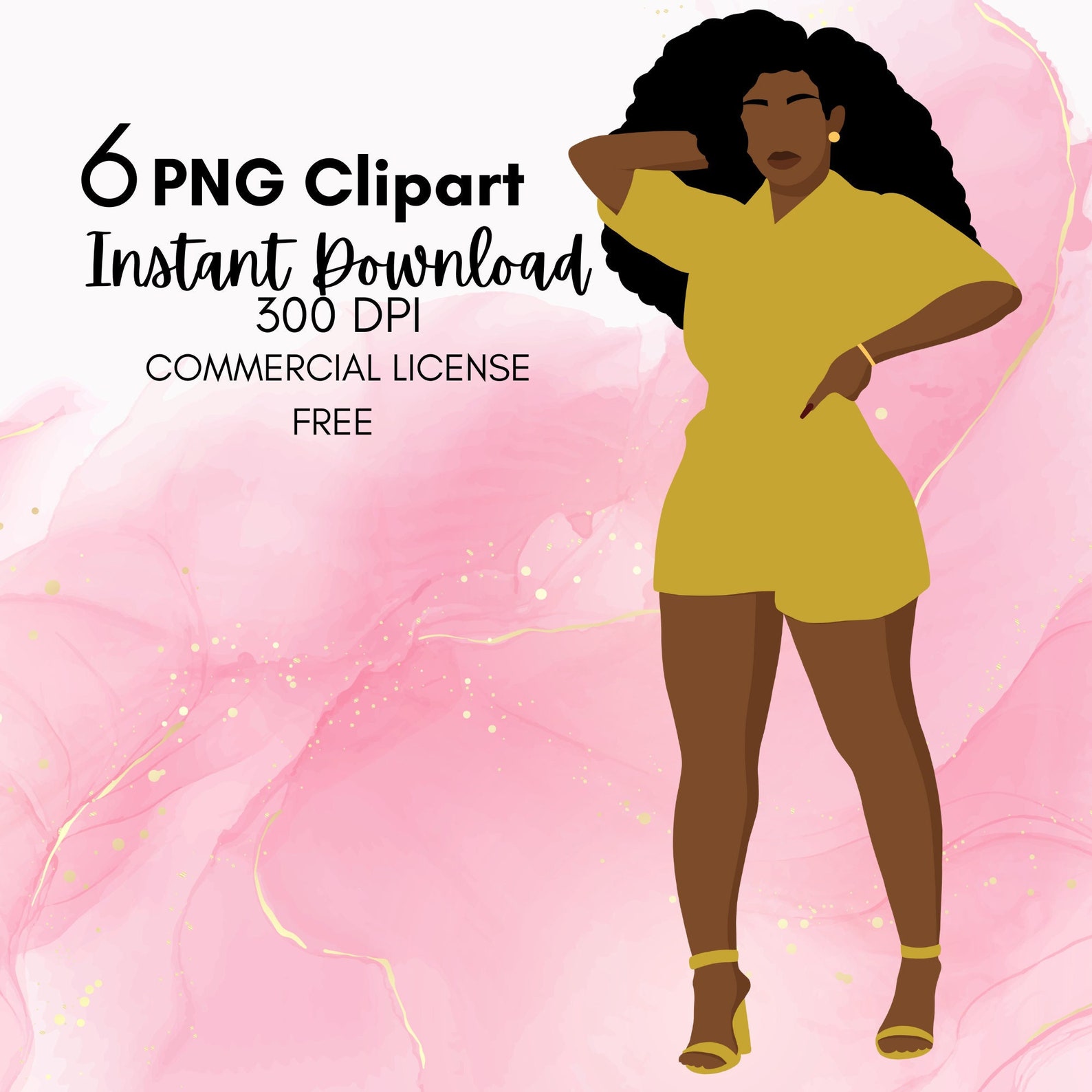 Simple Glam PNG Black Woman Clipart African American - Etsy