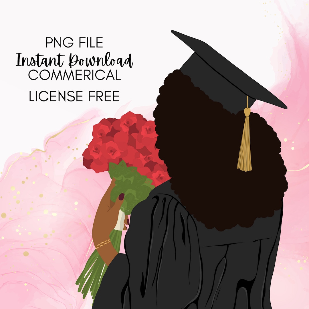 Graduation Clipart, Graduation Girl, Black Girl PNG, Black Woman ...