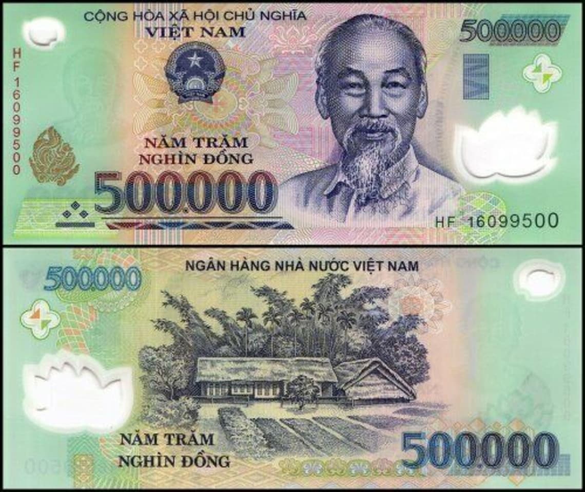 1,000,000 Vietnamese Dong 2 X 500K VND Polymer Notes Authorized Dealer ...