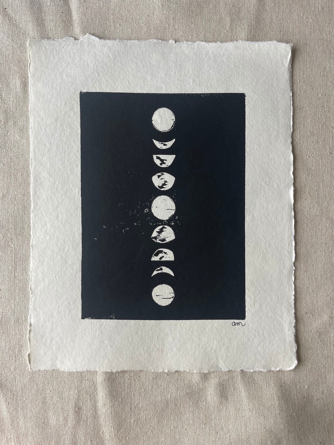 Moon Phase Print - Original Linocut Press - Handmade - Wall Art - Etsy
