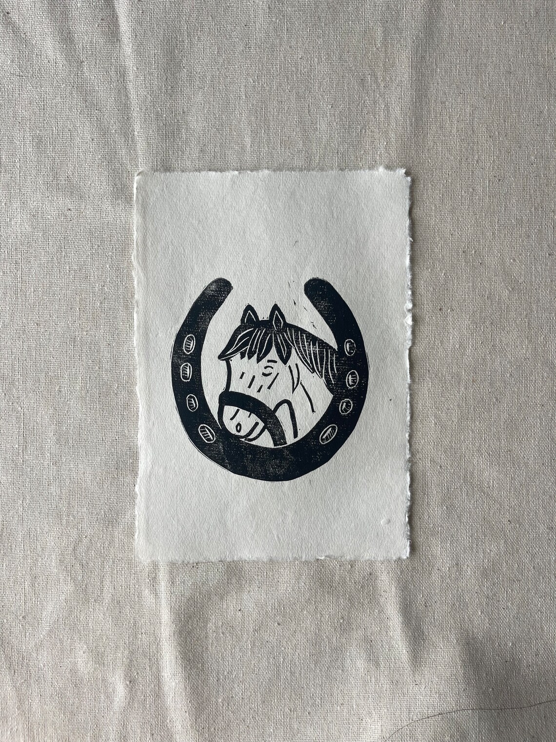 Horseshoe Print - Original Linocut Press - Handmade - Wall Art - Etsy