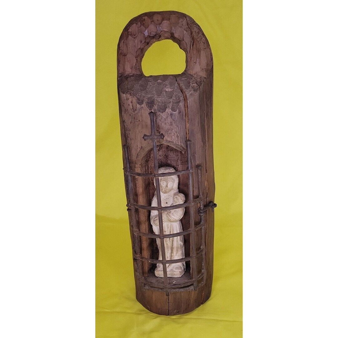 Rare Relic Statue Madonna and Child Carvedstone Wood Niche Iron Gates ...