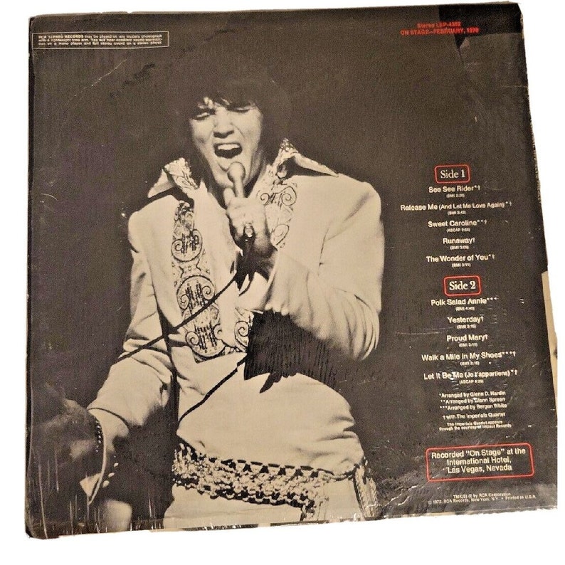Elvis Presley February 1970, on Stage 1976 Victor Stereo RCA LP LSP ...