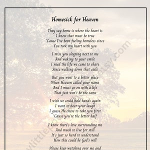 Homesick for Heaven sympathy or Remembrance Poem, Funeral or ...