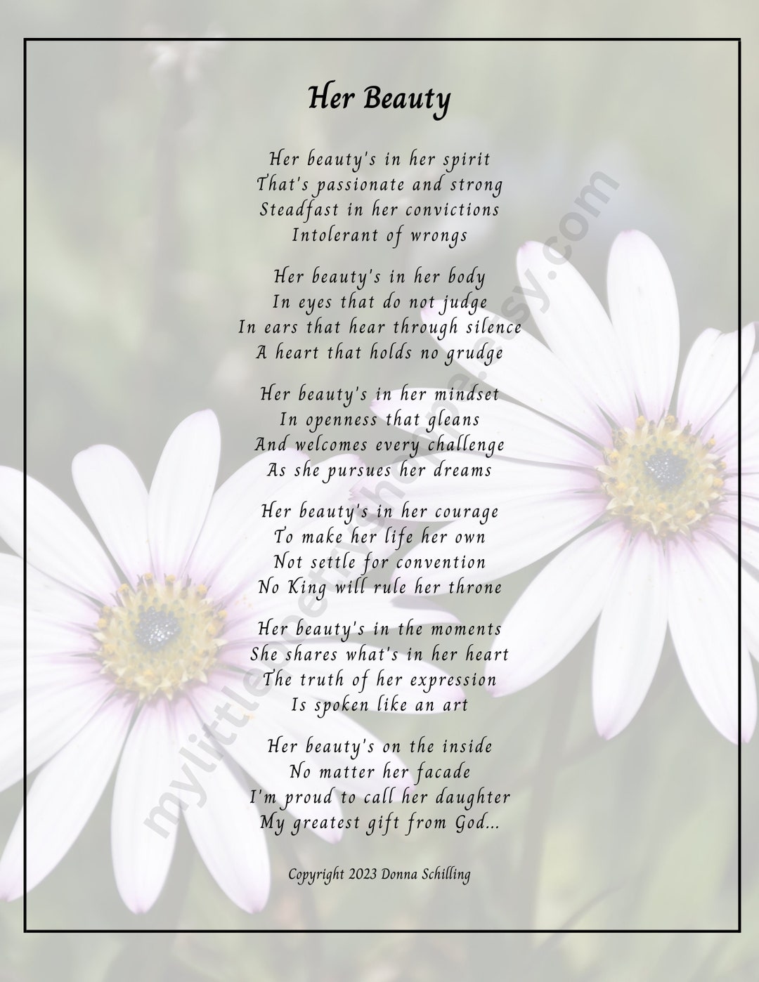 Her Beauty Poem for Daughter, Uplifting Poem, Inspirational Poem ...