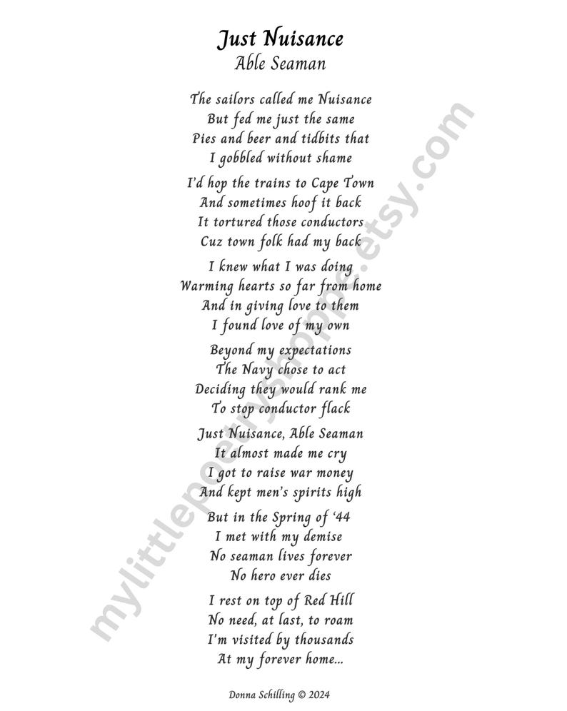 INSTANT DOWNLOAD Special: "just Nuisance," Remembrance Poem for a Royal ...