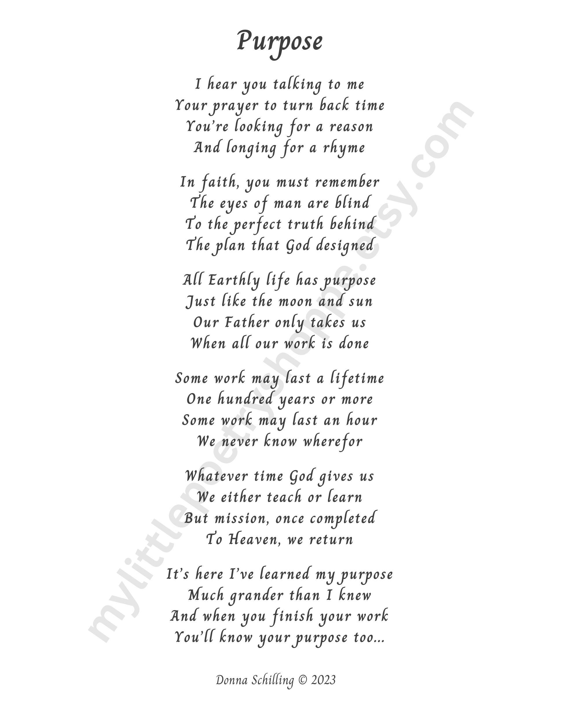 Purpose- Sympathy Poem, Bereavement Poem, Memory Poem, Funeral Program ...
