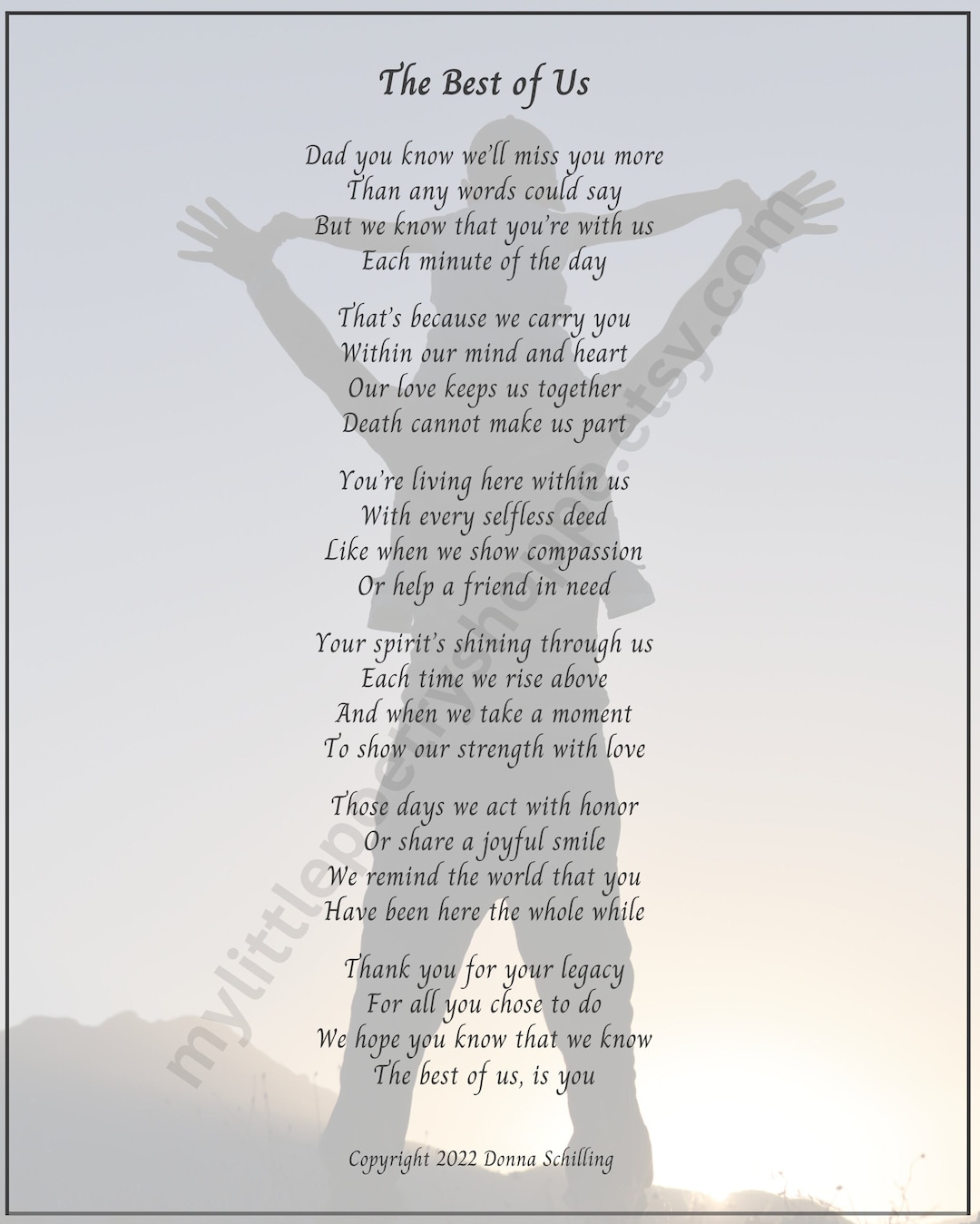 The Best of Us Sympathy or Remembrance, Funeral Poem for Father ...