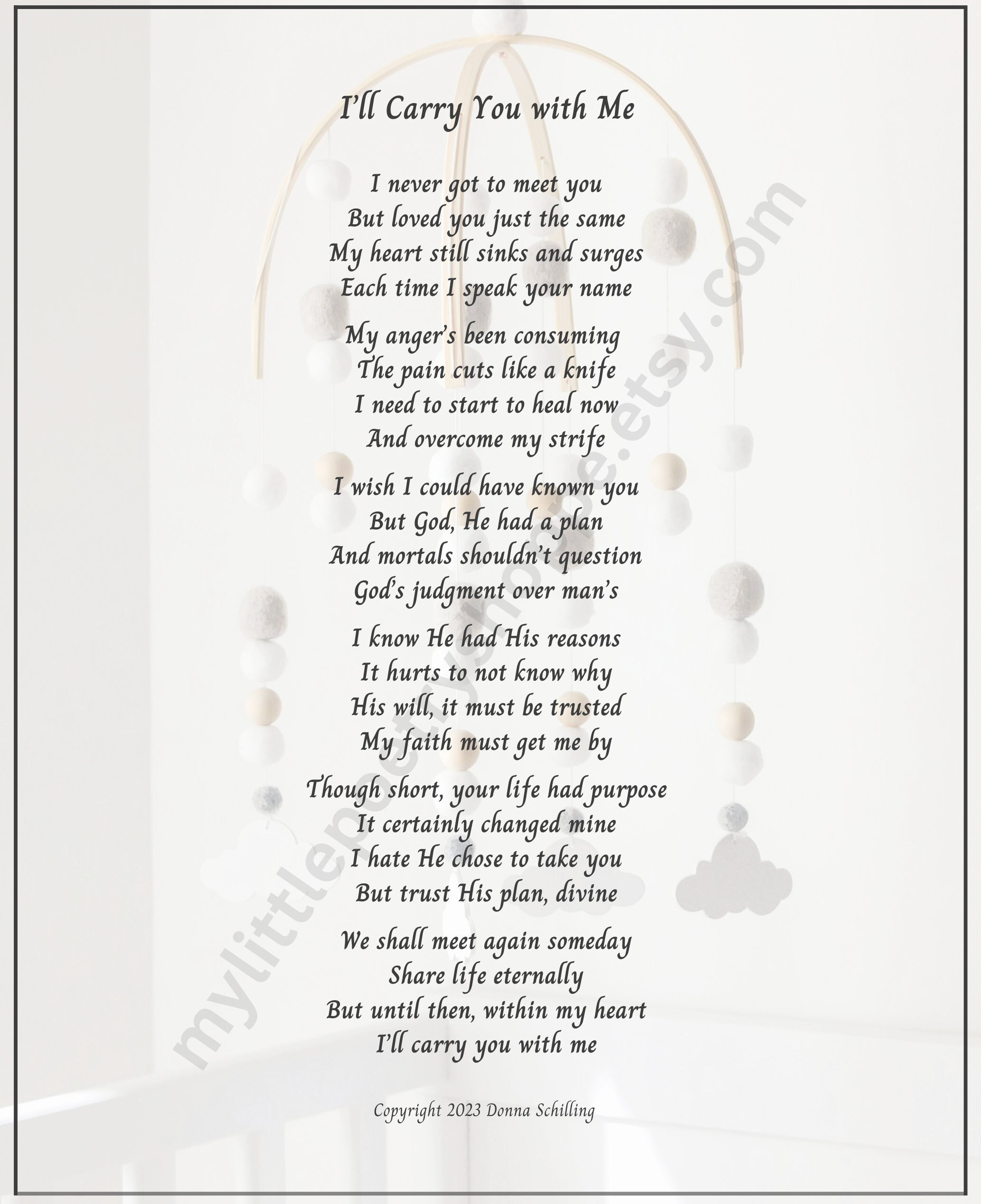 I'll Carry You With Me Sympathy Poem, Bereavement Poem, Memory Poem ...