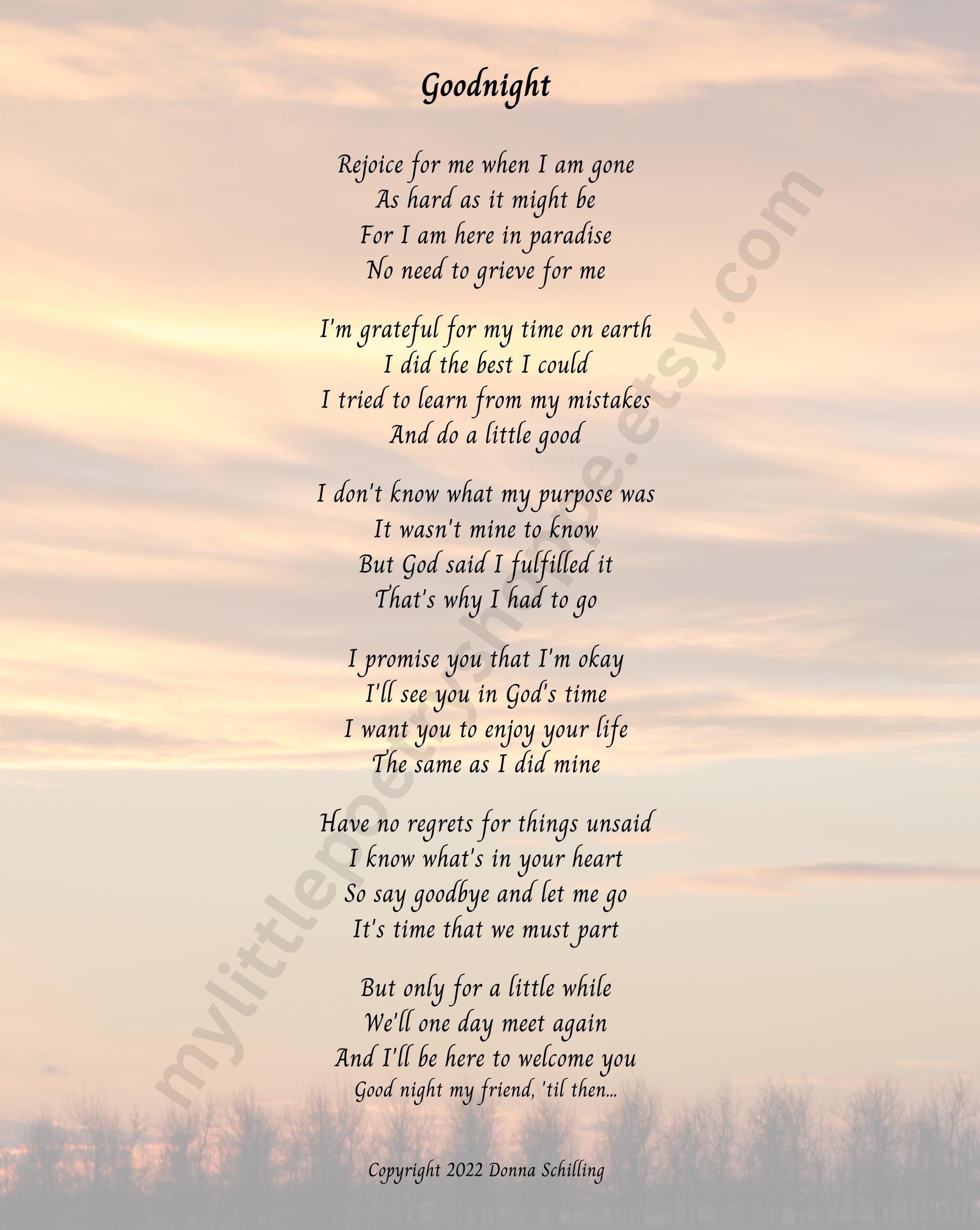 INSTANT DOWNLOAD Sympathy: "goodnight," Remembrance, Funeral, Loss ...