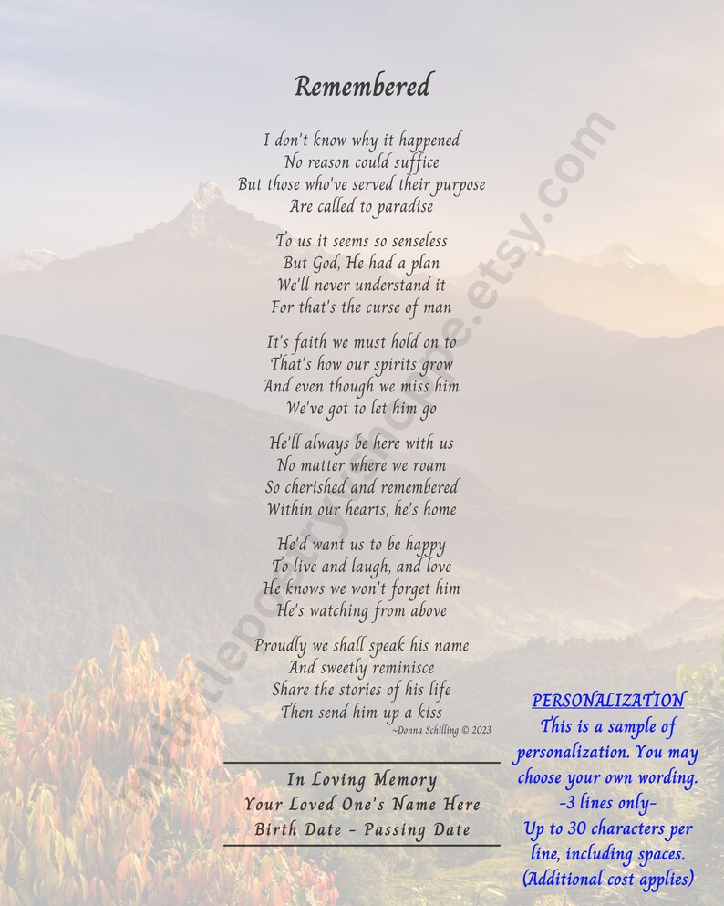 Remembered (for Him) - Sympathy, Remembrance/funeral, Memory ...