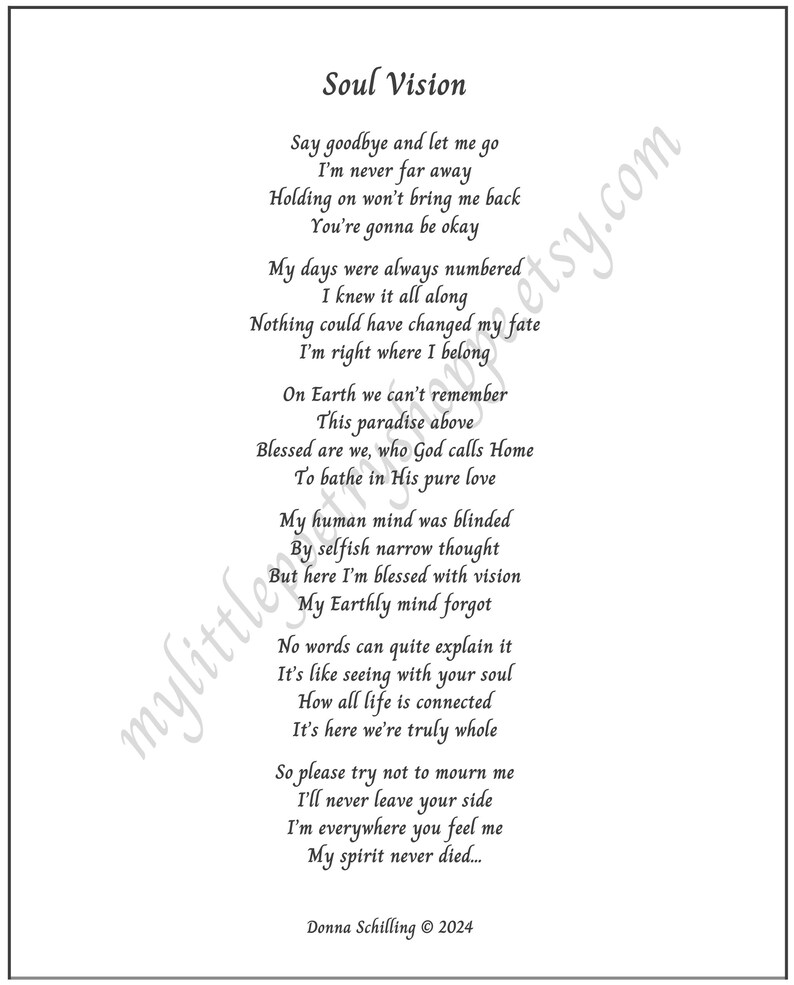 Soul Vision Sympathy Poem, Remembrance Poem, Funeral Poem, Bereavement ...