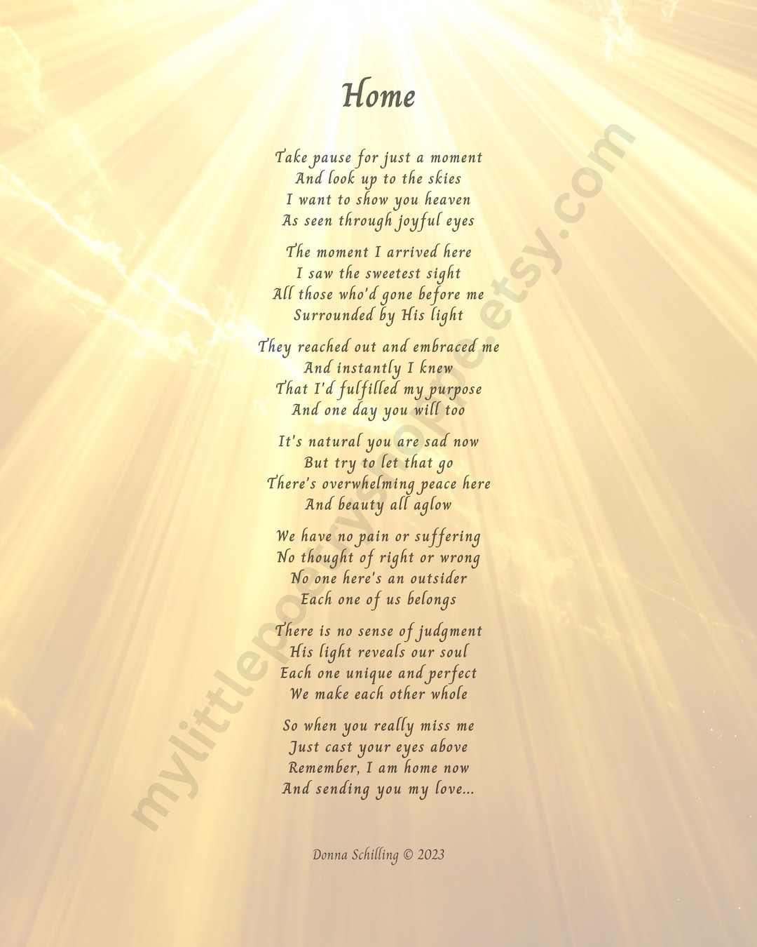 PRINTED Sympathy Poem: "home," Remembrance, Funeral Program, Memory ...