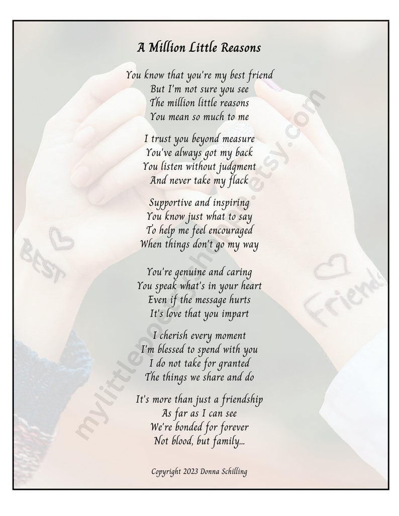 A Million Little Reasons Friend Poem, Best Friend Poem, Friendship Poem ...