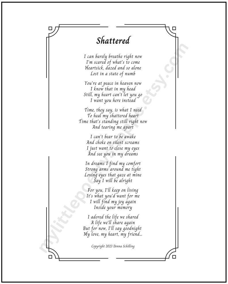 Shattered Sympathy Poem Bereavement Poem Memory Poem - Etsy México