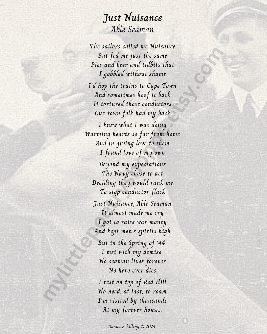 INSTANT DOWNLOAD Special: "just Nuisance," Remembrance Poem for a Royal ...